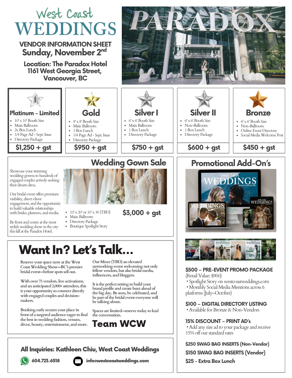 West Coast Weddings - Vendor Info Sheet | West Coast Weddings